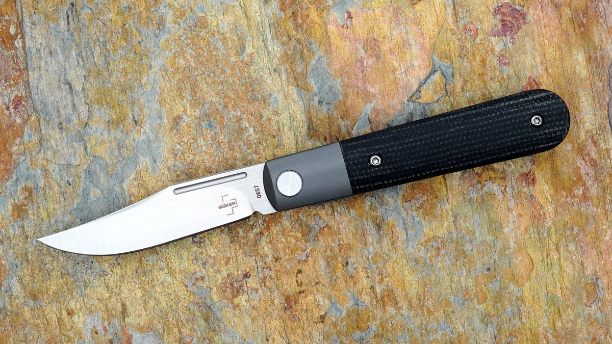 Boker Plus Modern Barlow Front Flipper, Stainless Bolster with Black M ...