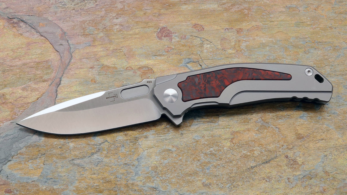 Boker Plus Mini Aphex Flipper, Titanium and Black/Red Carbon Fiber Han ...