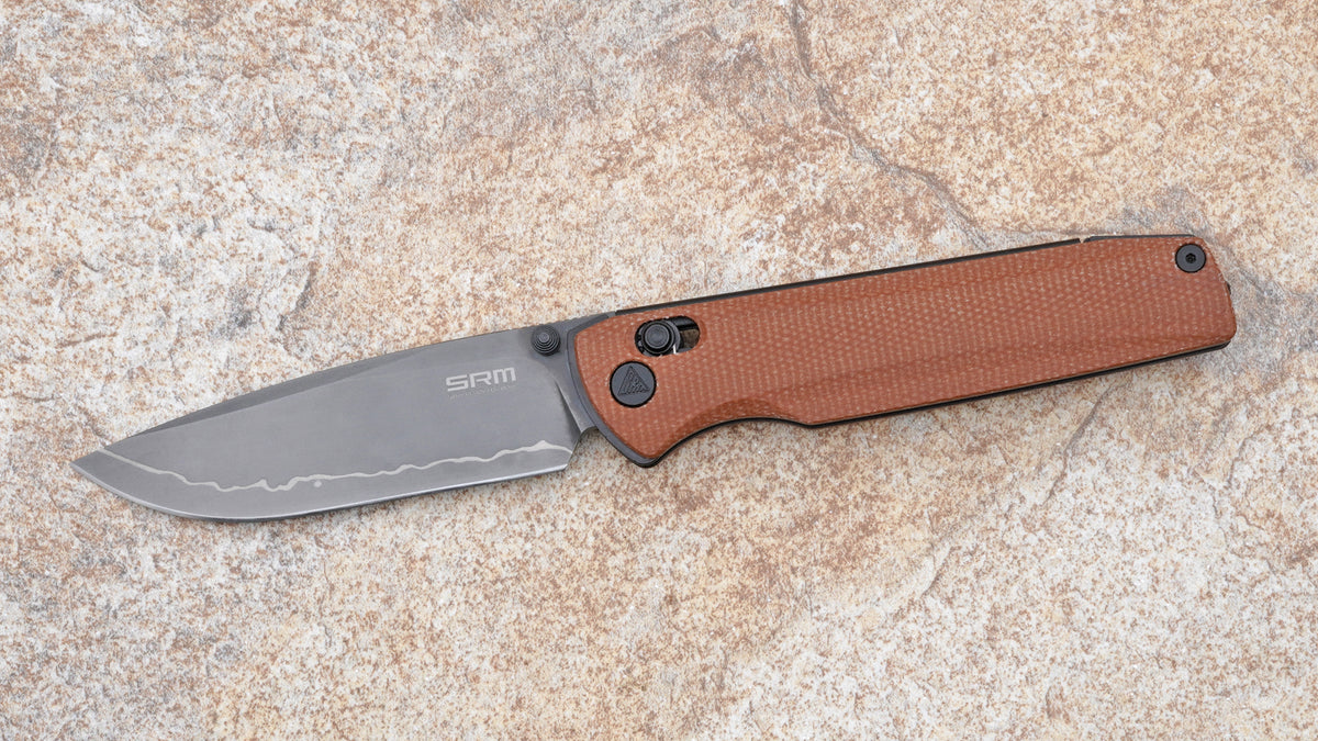 SRM Terrier Ambi Lock, Black 140Cr San-Mai Blade and Brown Micarta Han ...
