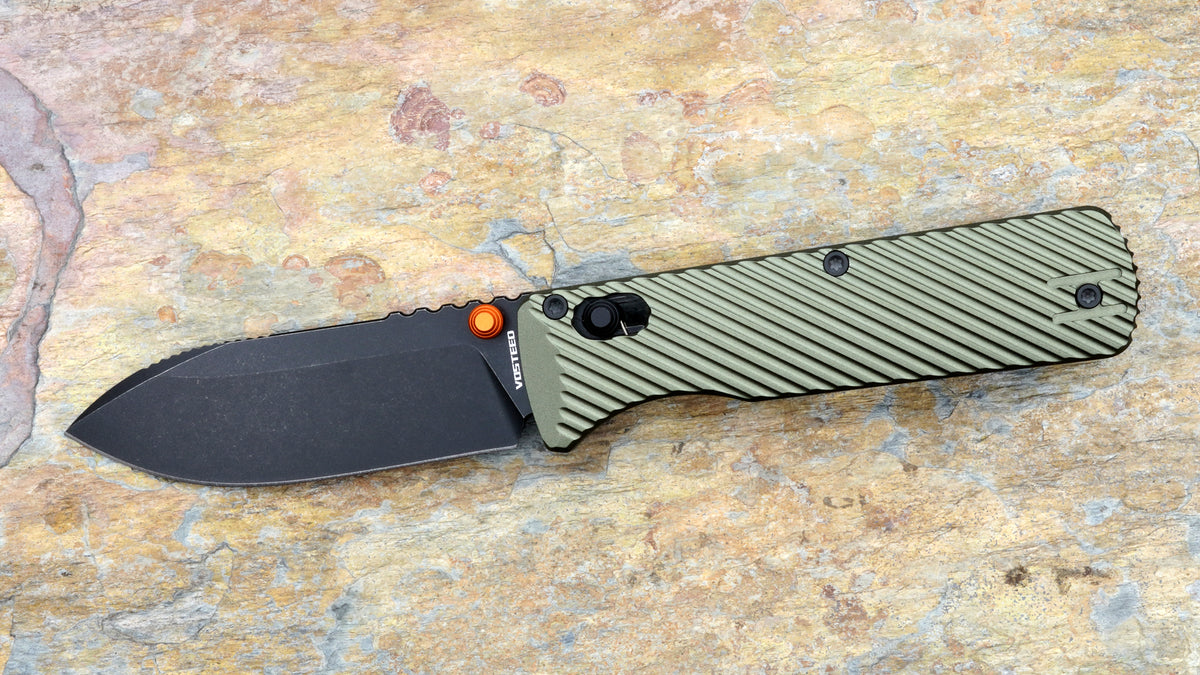 Vosteed Vombat Crossbar Lock Folder, Black Drop Point Blade and OD Alu ...
