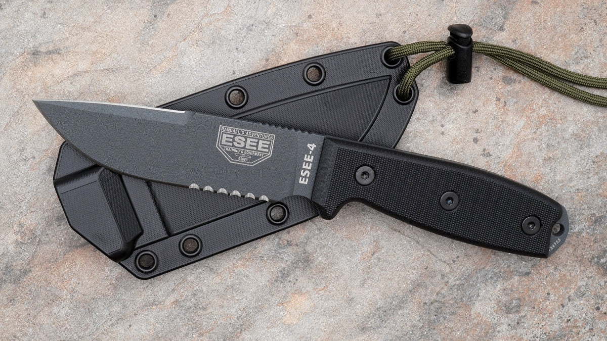 ESEE 4 Clip Point, Tactical Grey Combo Edge and Black G-10 ESEE-4S-CP ...