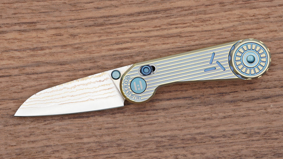 Hightron Copper Damascus Edgeplay Crossbar Lock Folder, Gold Titanium ...