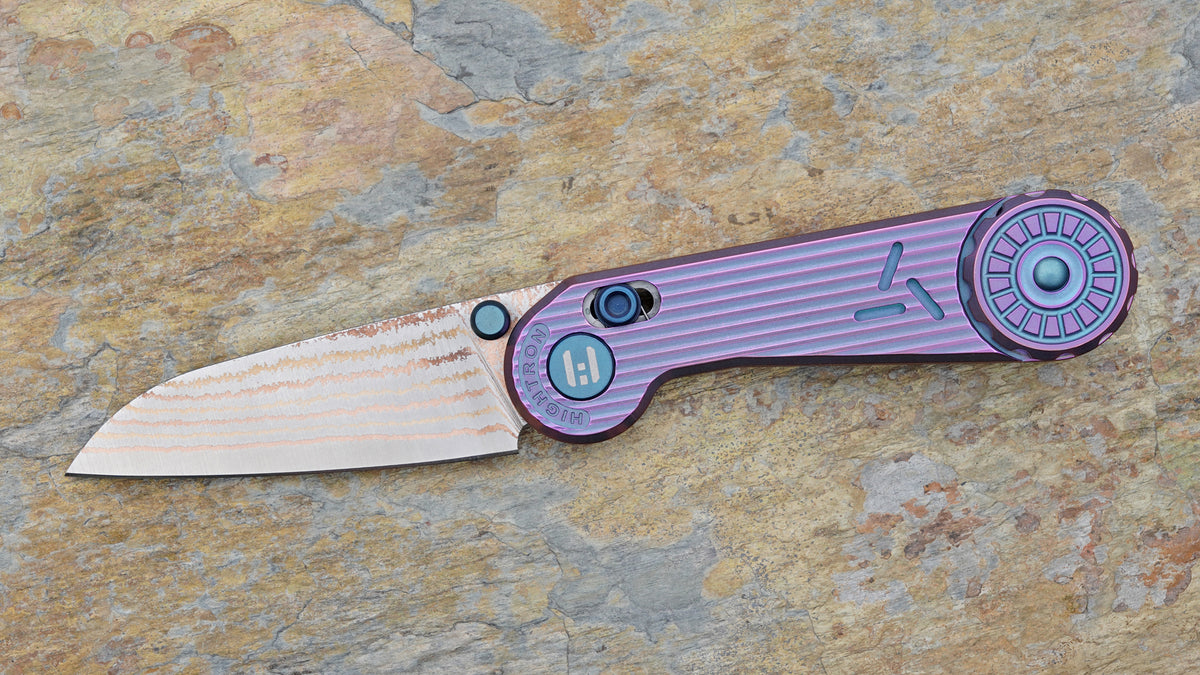 Hightron Copper Damascus Edgeplay Crossbar Lock Folder, Purple Titaniu ...