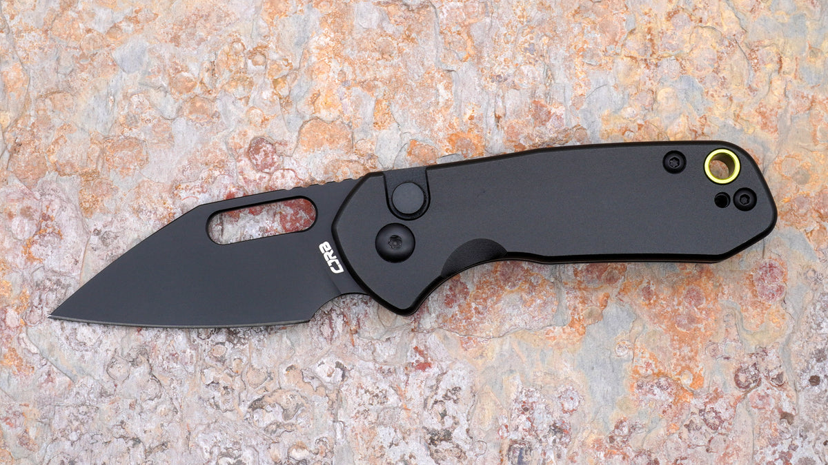 CJRB Mini Pyrite Button Lock, Black Blade and Aluminum Handle J1933-BB ...