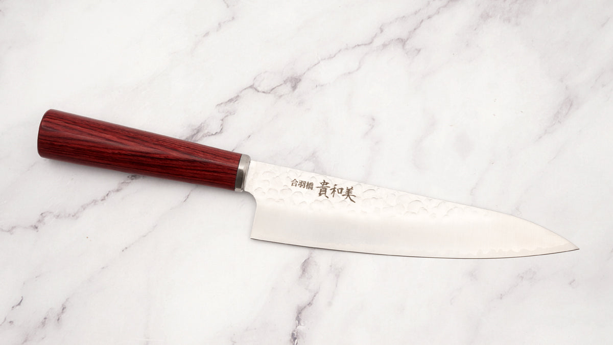 Kiwami Gyuto 180mm, Tsuchime San-Mai VG-10 Steel with Red Handle ...