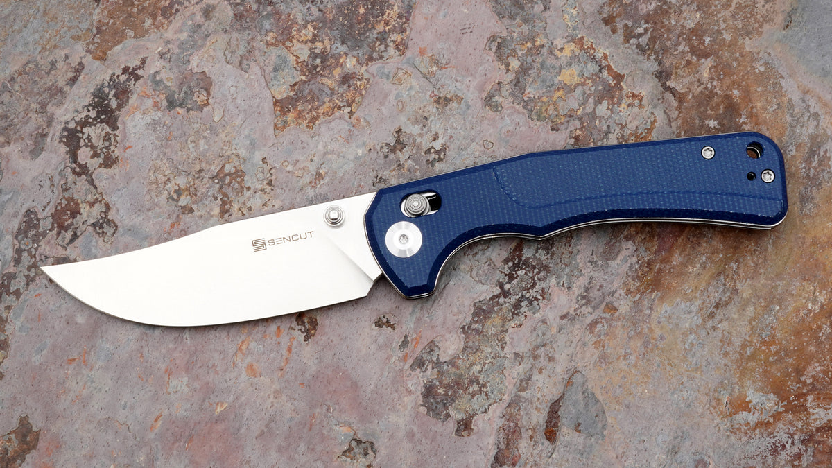 Sencut Slybolt Crossbar Lock Folder, Blue Micarta Handle S25001A-2 ...