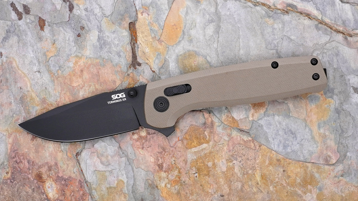 Terminus XR, Black Blade and Tan G-10 Handle TM1048 – Edgeworks Knife ...