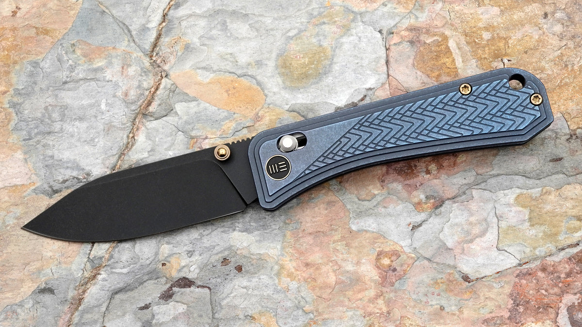 WE Bougie Banter Crossbar Lock, Black blade and Blue Titanium Handle W ...