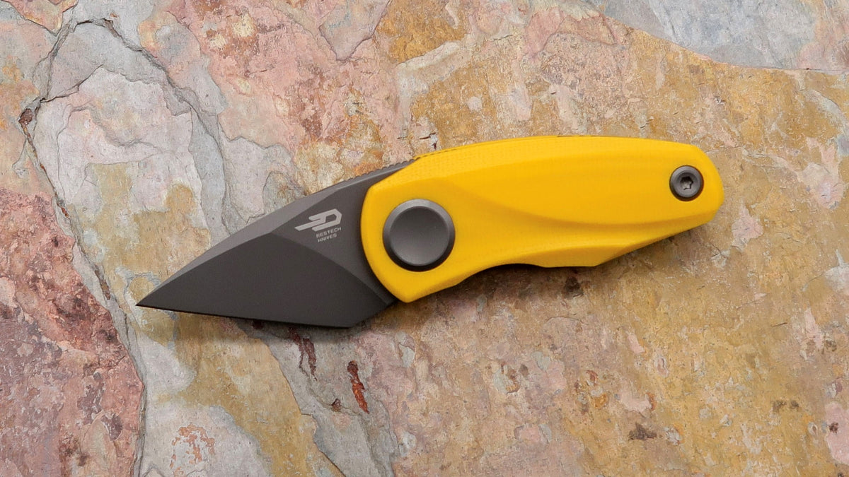 Tulip Front Flipper, Yellow Handle Black Blade BG38F – Edgeworks Knife ...